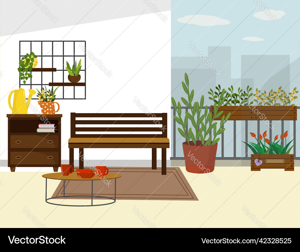 Interior Of The Balcony Is A Sofa Tea Table Vector Image