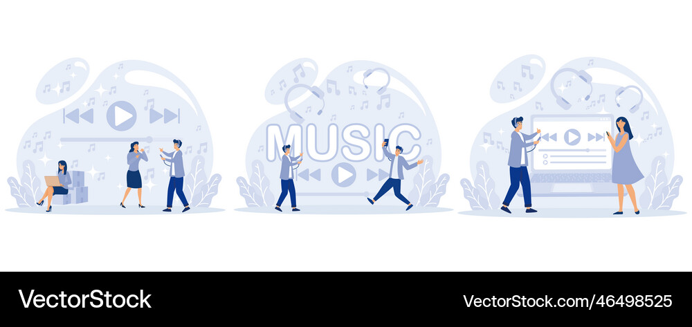 Media player app music play list tiny people Vector Image