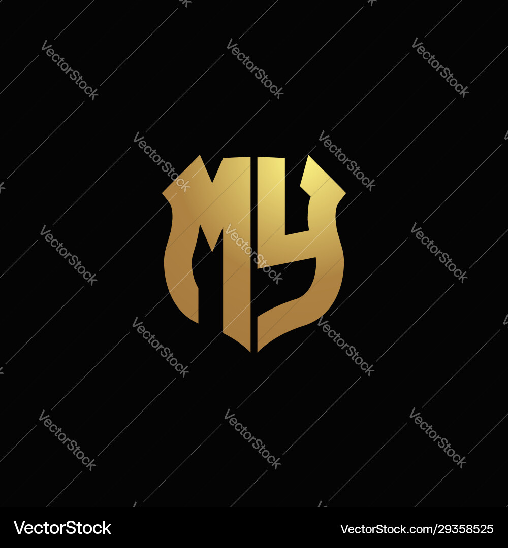 My logo monogram with gold colors and shield Vector Image