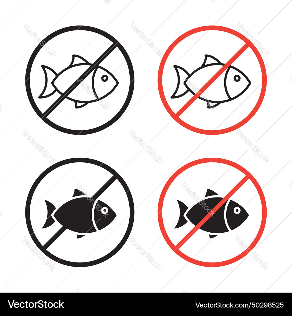 No fish icon set ban seafood rounded symbol Vector Image
