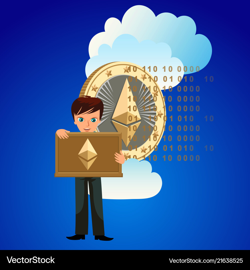Process of crypto currency mining flat poster Vector Image