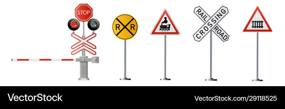 Railway signs set isolated on white background Vector Image