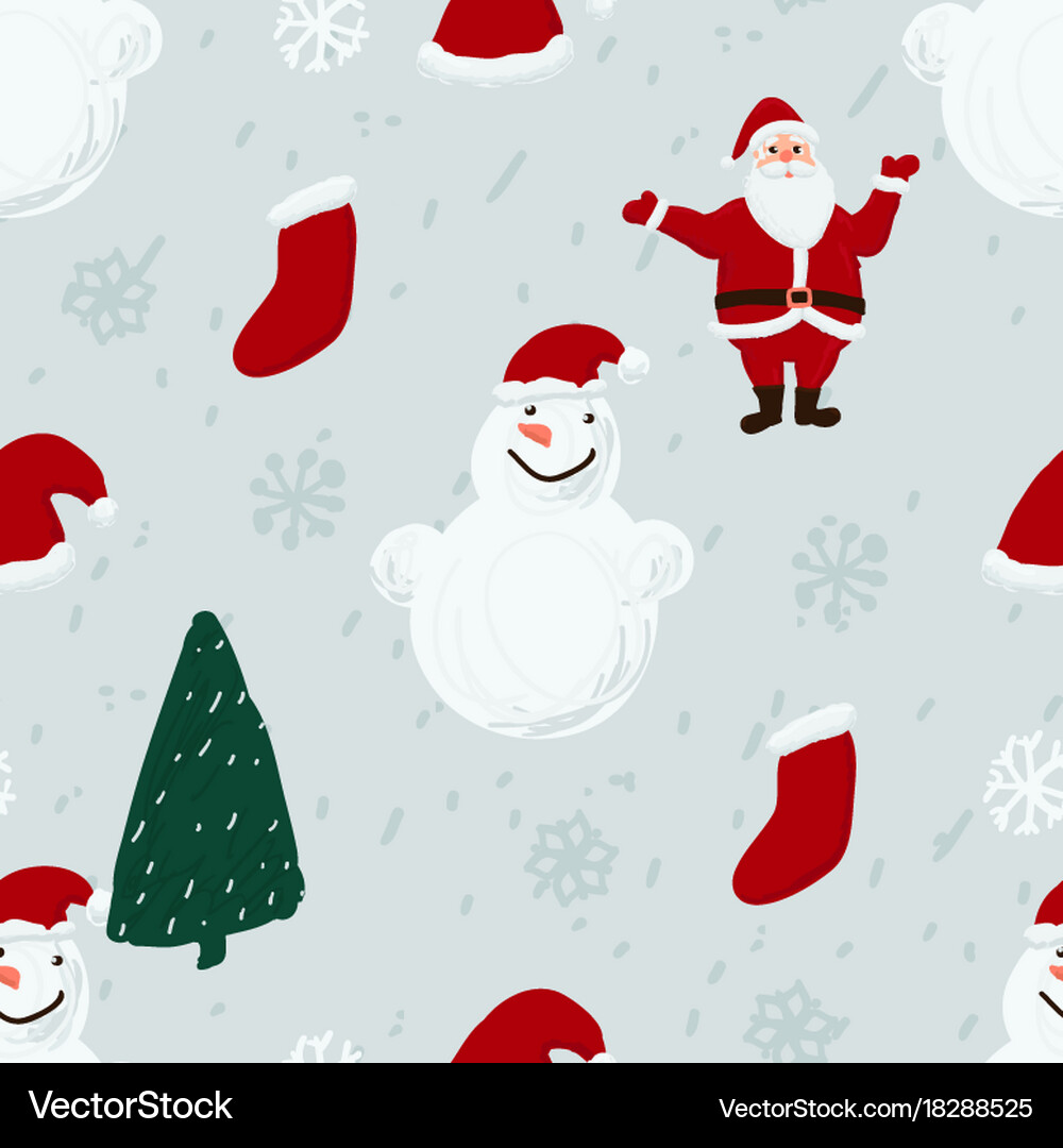 Seamless pattern with santa snowmen and christmas Vector Image