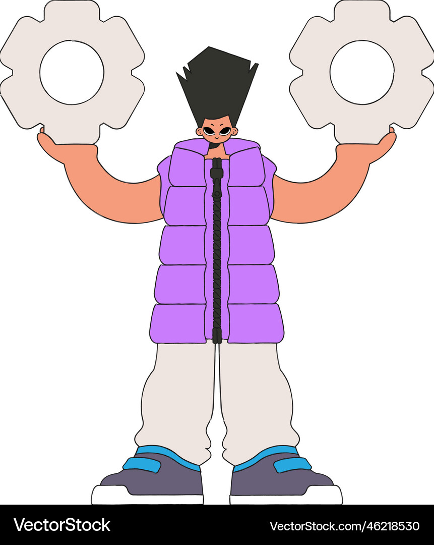 A presentable man holds gears in his hands idea Vector Image