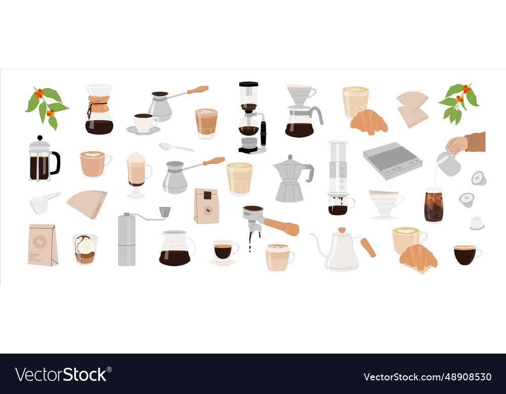 Alternative coffee brewing methods and tools Vector Image Alternative coffee brewing methods and tools Vector Image