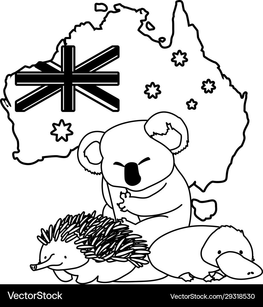 Animals australia with map Royalty Free Vector Image
