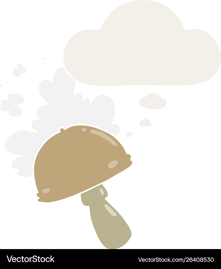 Cartoon mushroom with spore cloud and thought Vector Image