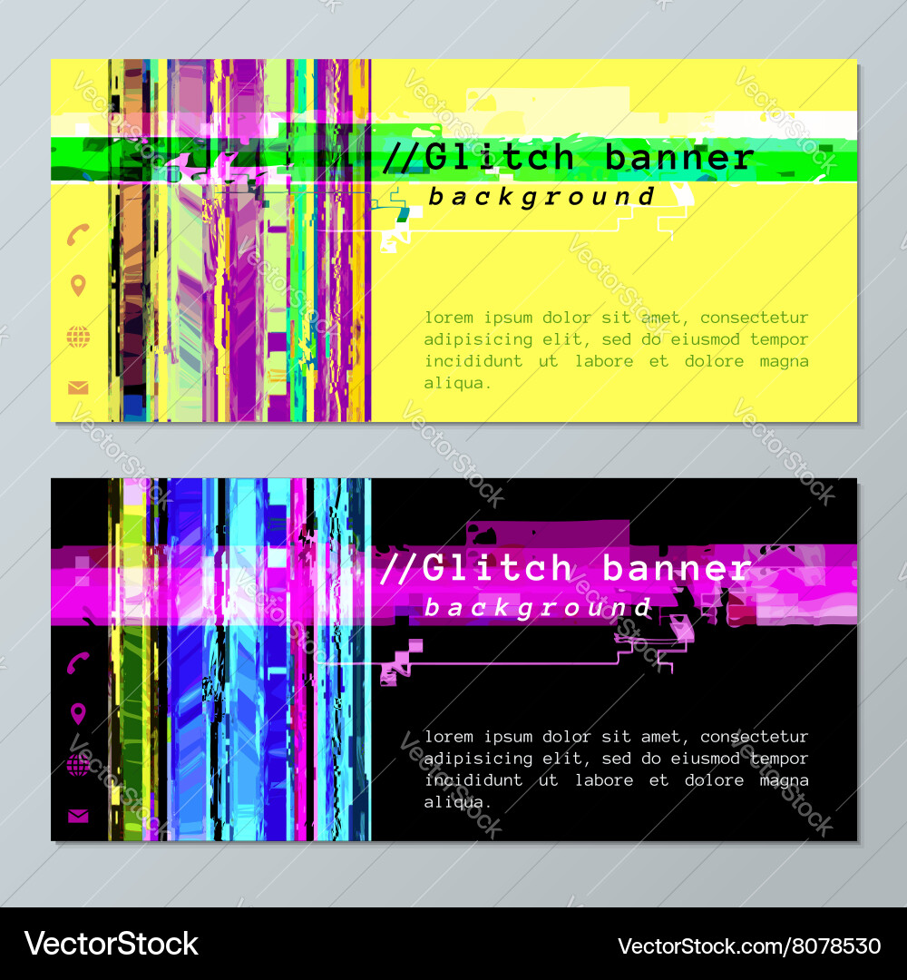 Colored glitch design background banner icons Vector Image
