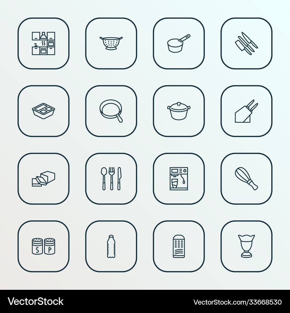 Cooking icons line style set with knife Royalty Free Vector