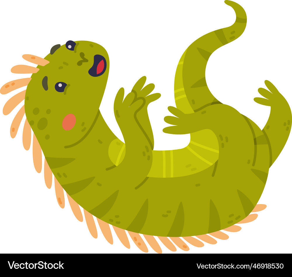 Funny green iguana character with scales rolling Vector Image