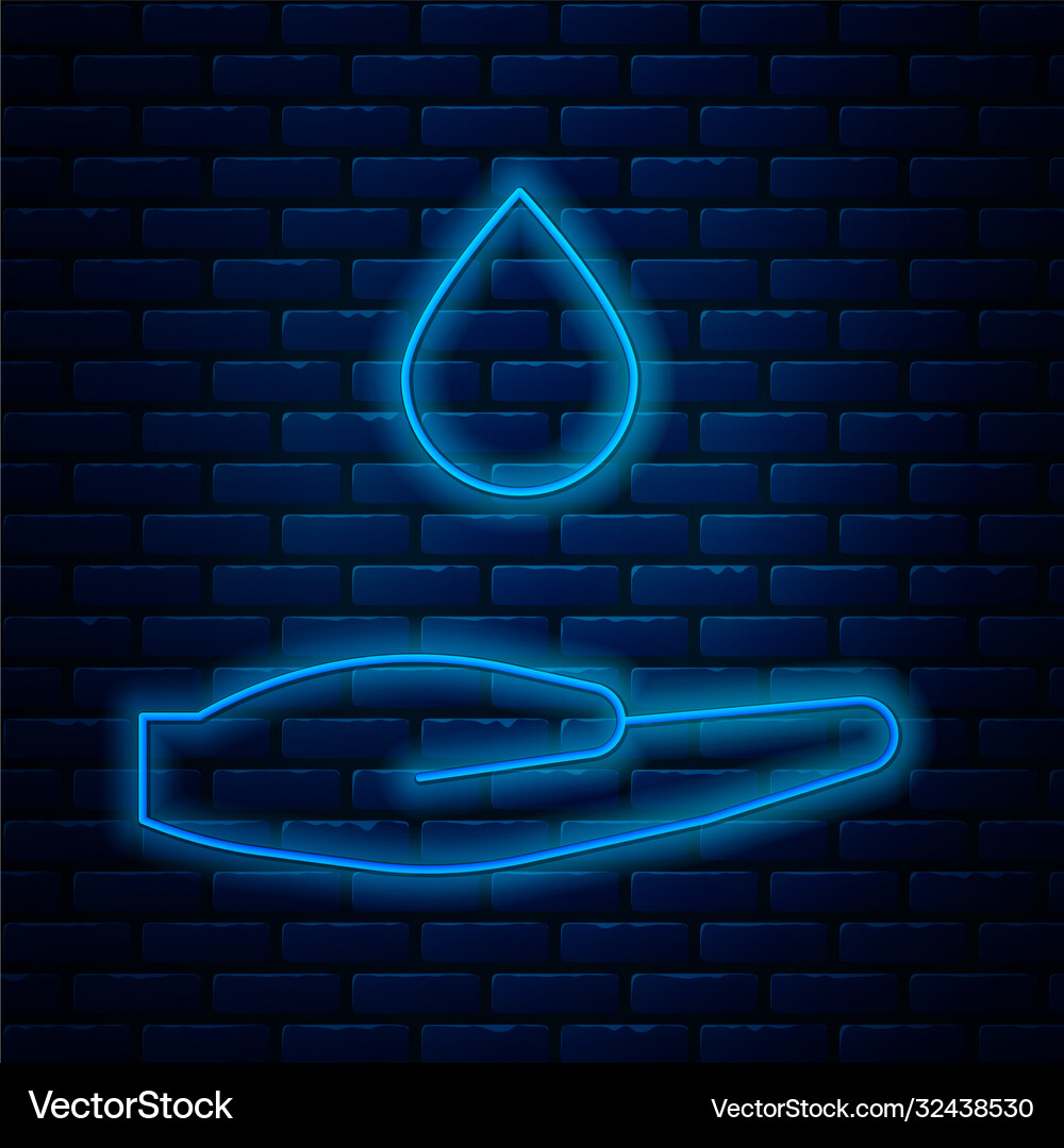 Glowing neon line washing hands with soap icon Vector Image
