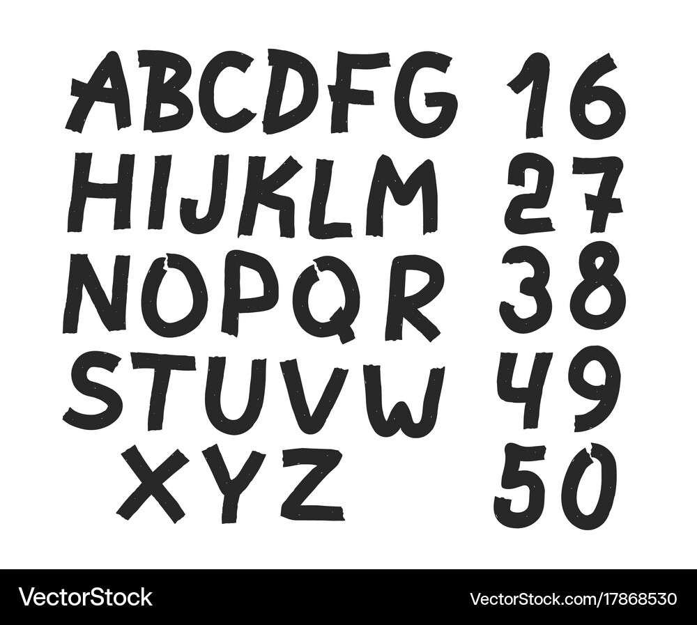 Hand drawn letters and numbers font Royalty Free Vector