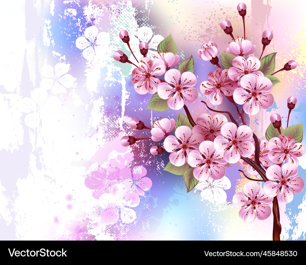 Pink sakura on painting background Royalty Free Vector Image