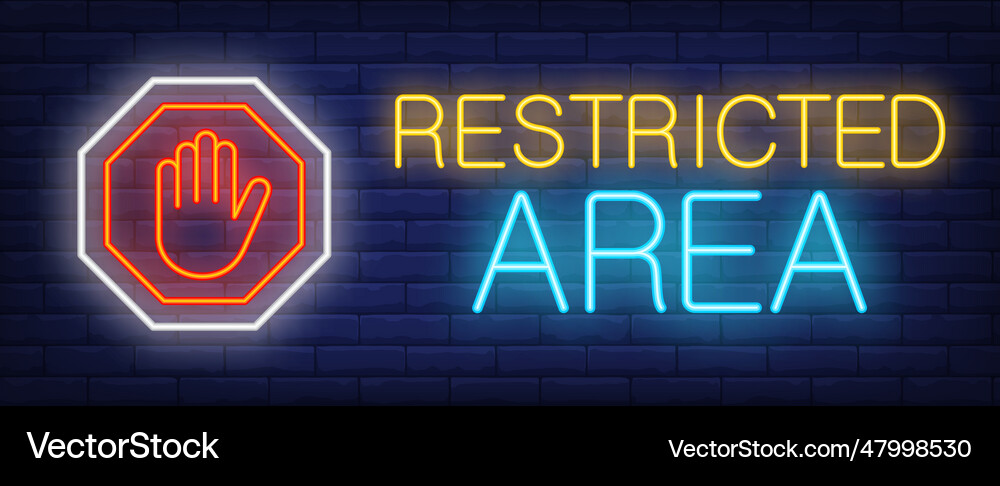 Restricted area neon text with palm in octagon Vector Image