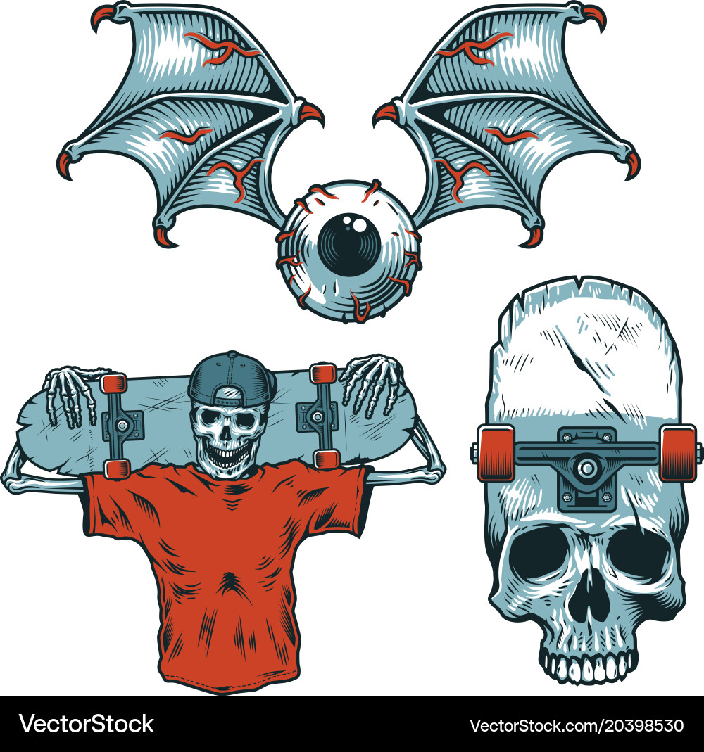 Set skateborading objects Royalty Free Vector Image
