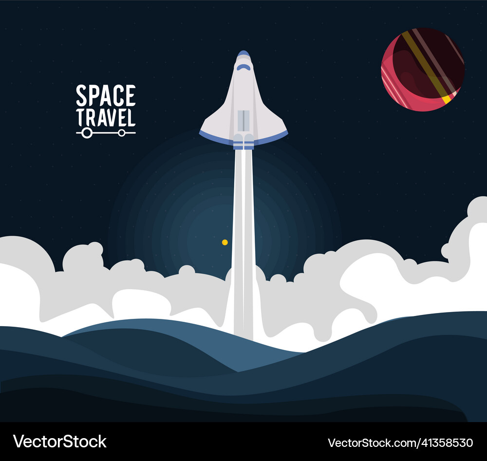 Space travel lettering ans spaceship Royalty Free Vector