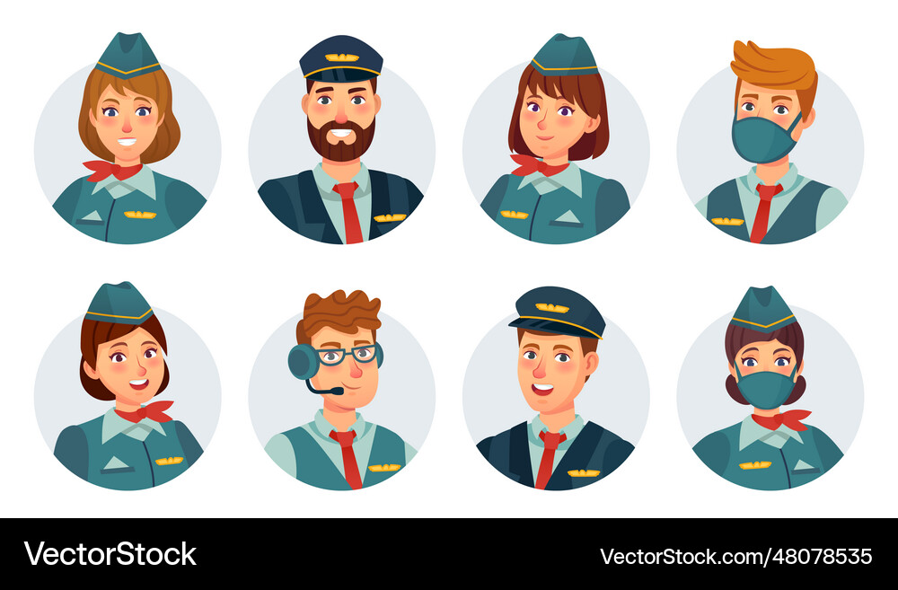 Air crew avatars airline pilot ship captain Vector Image
