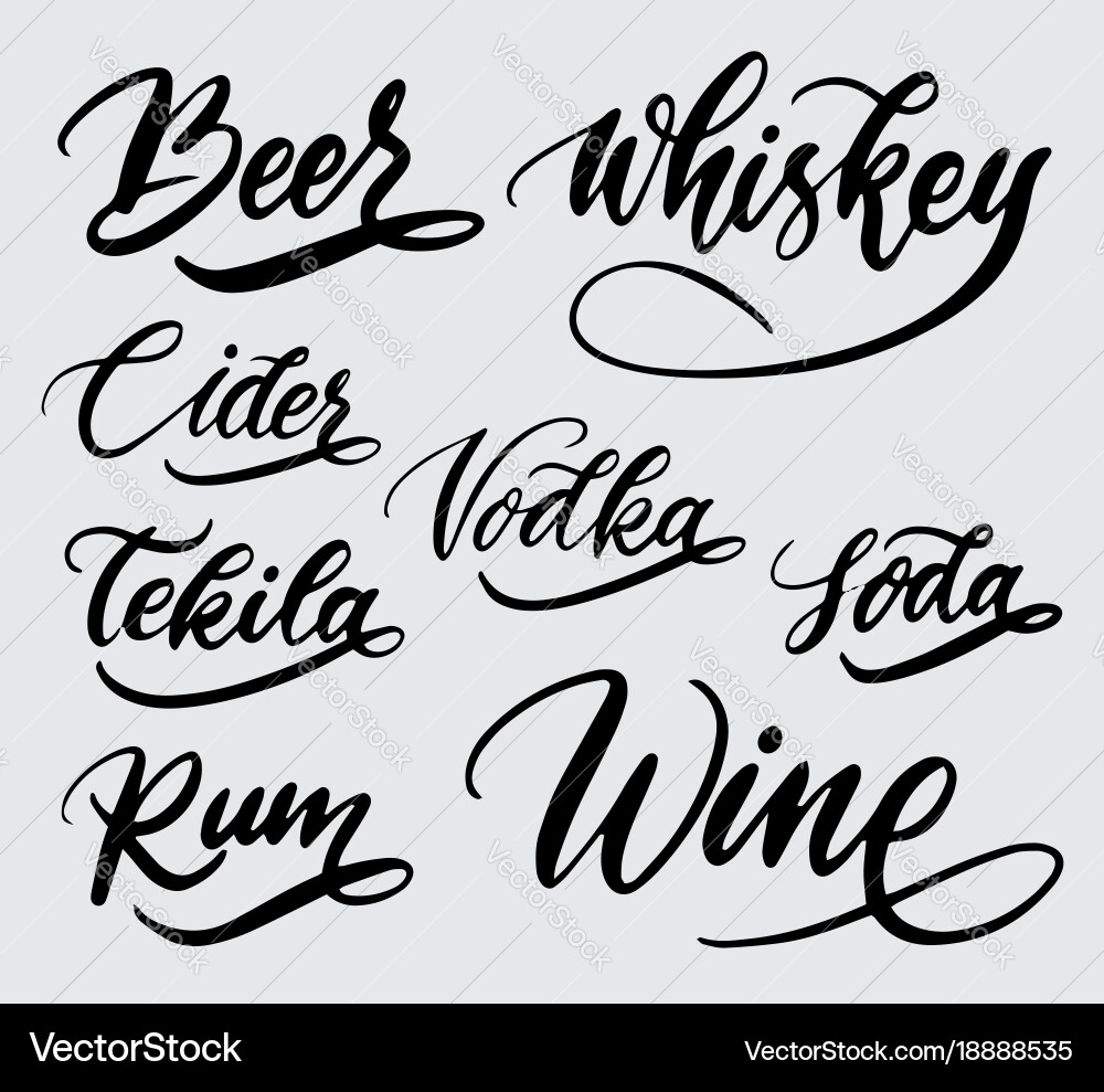 Beer whiskey and wine handwriting calligraphy Vector Image