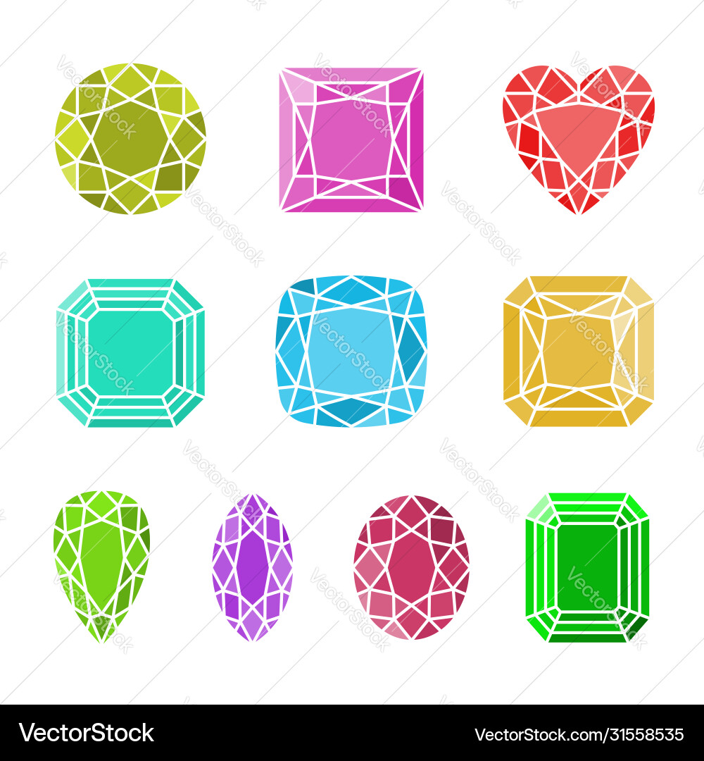 Colorful diamond cuts icons set Royalty Free Vector Image