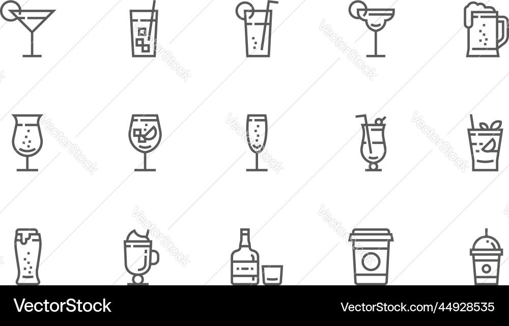 Drink and beverage line icons set Royalty Free Vector Image