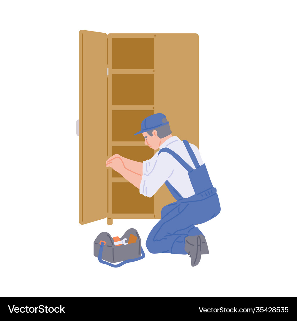 Furniture maker is assembling or repairs wooden Vector Image