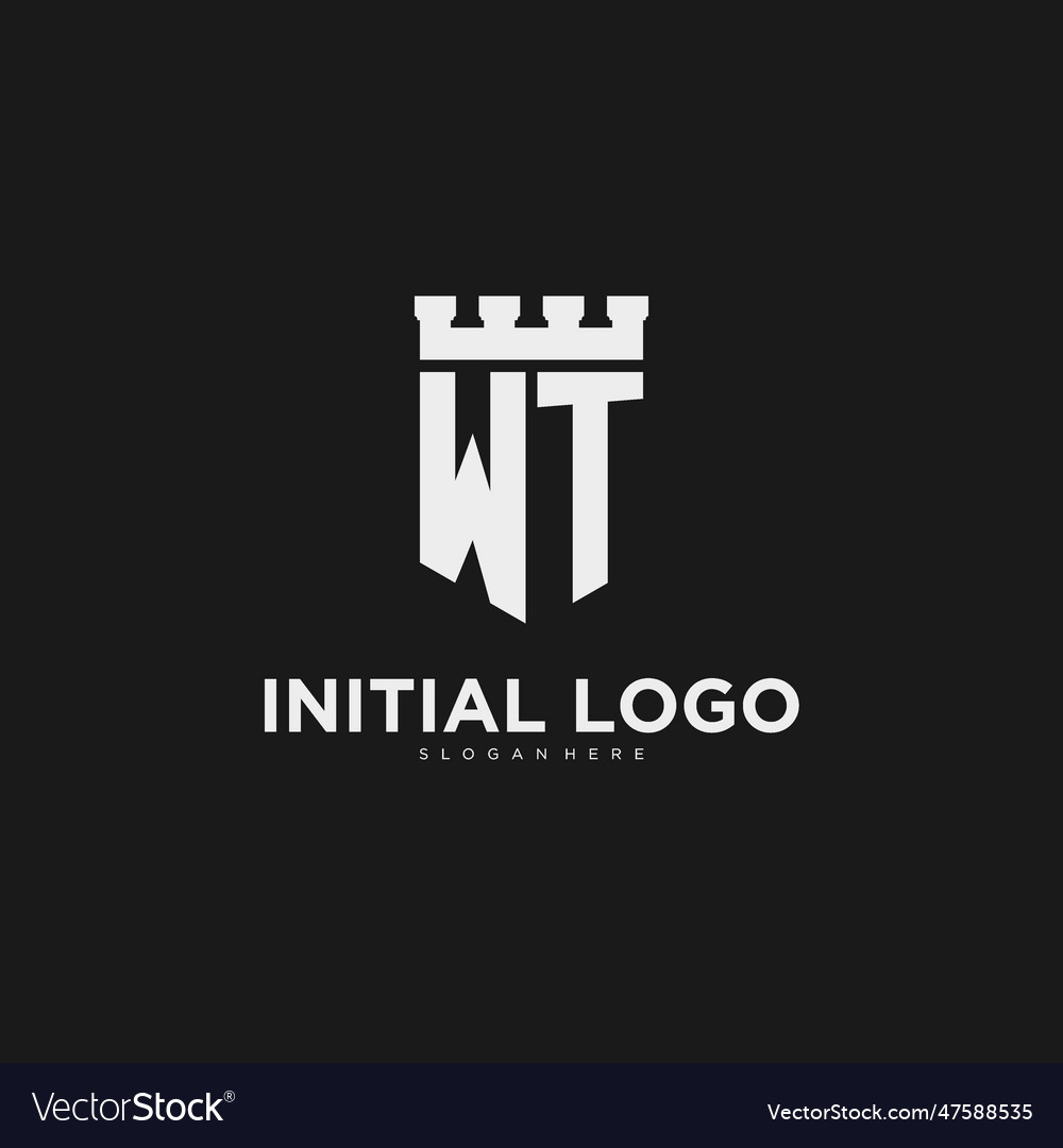 Initials wt logo monogram with shield Royalty Free Vector