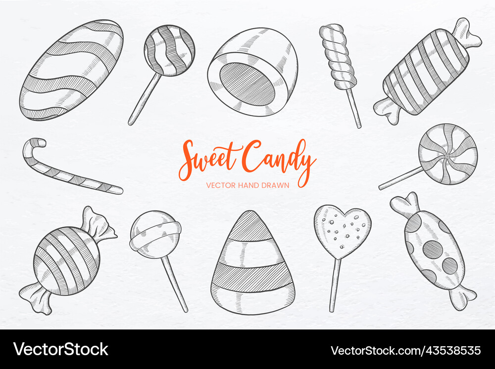 Sweet candy set collection with hand drawn sketch Vector Image