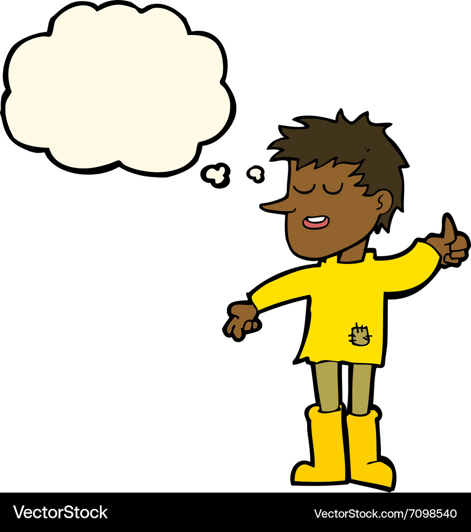 Cartoon poor boy with positive attitude Royalty Free Vector