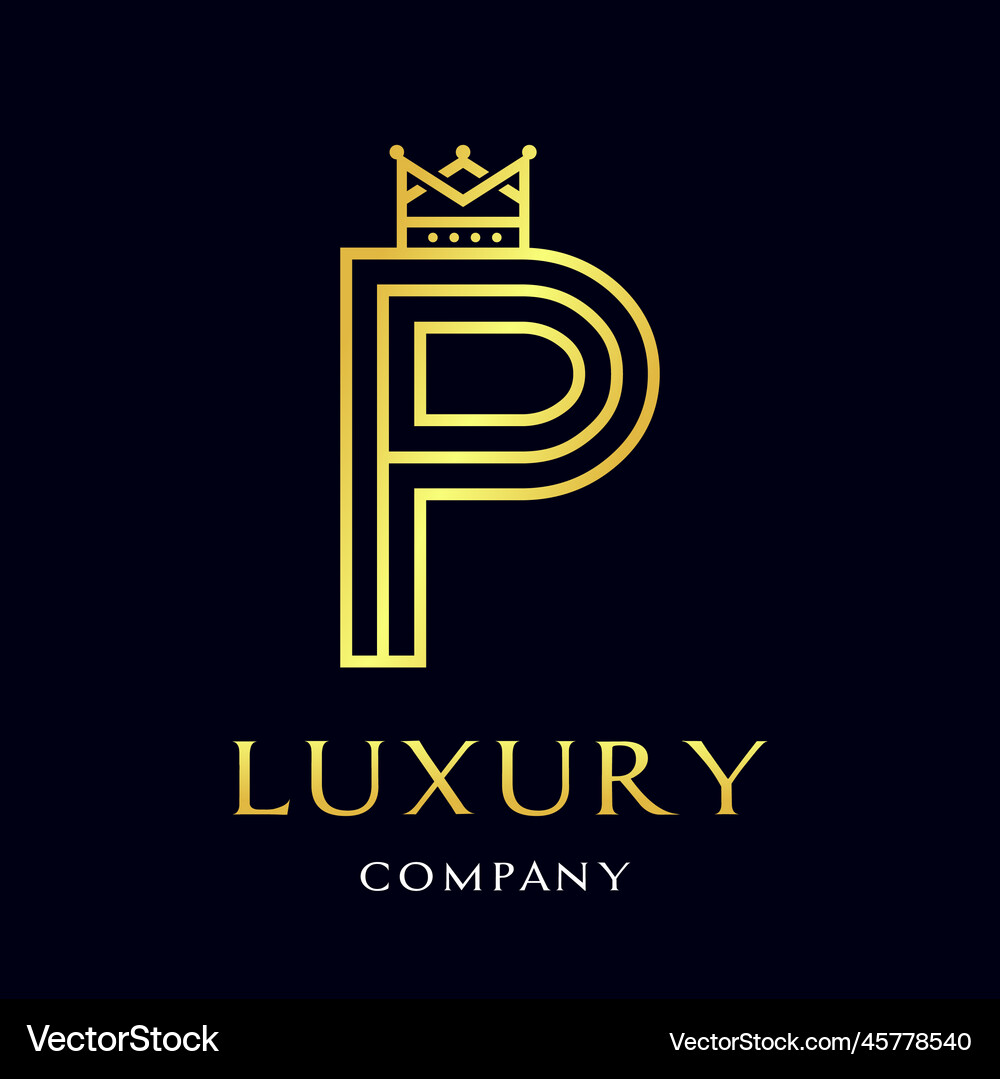 Letter p crown logo template design with gold Vector Image