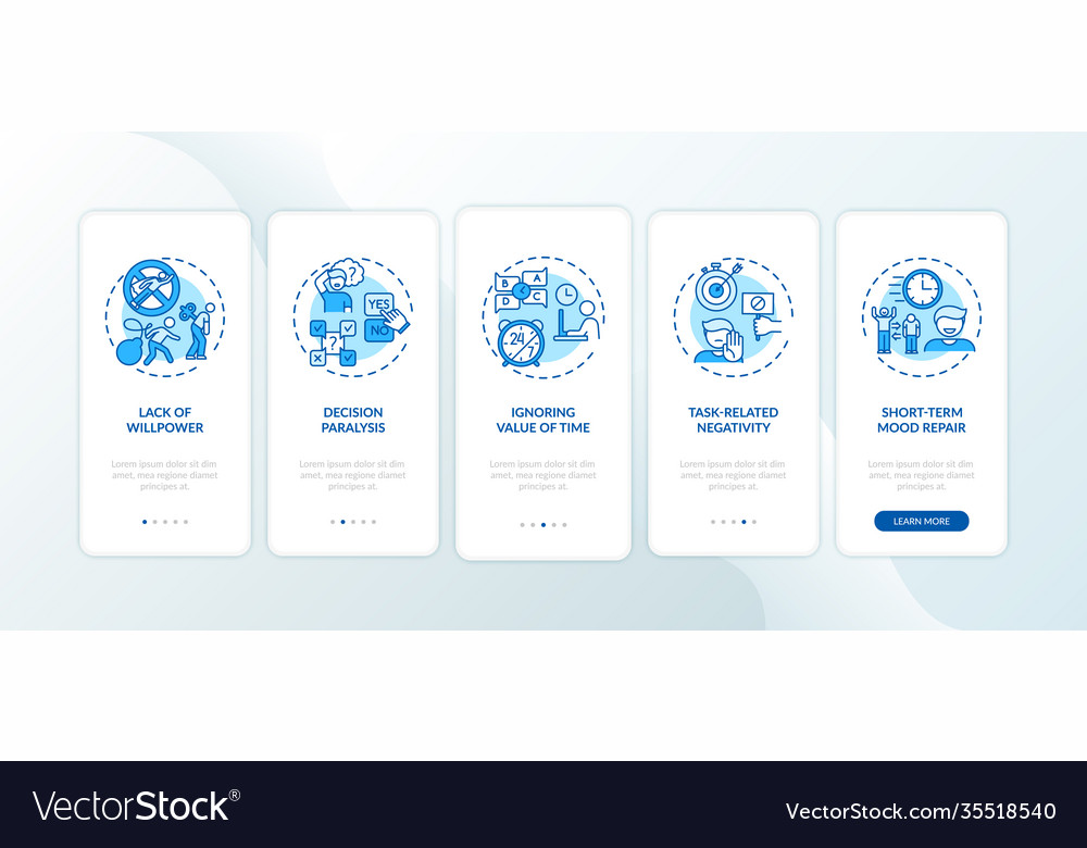 Procrastination causes onboarding mobile app page Vector Image