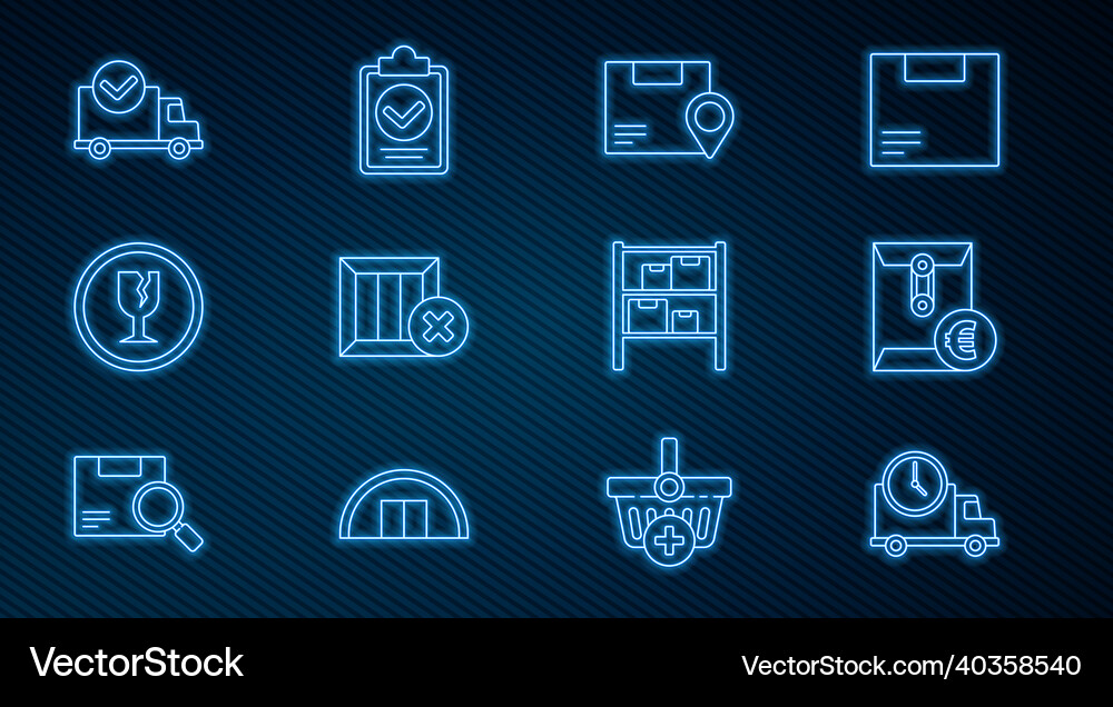 Set line logistics delivery truck and clock Vector Image