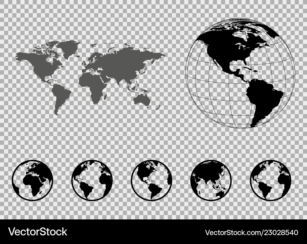 Set of globes with different continents and a map Vector Image