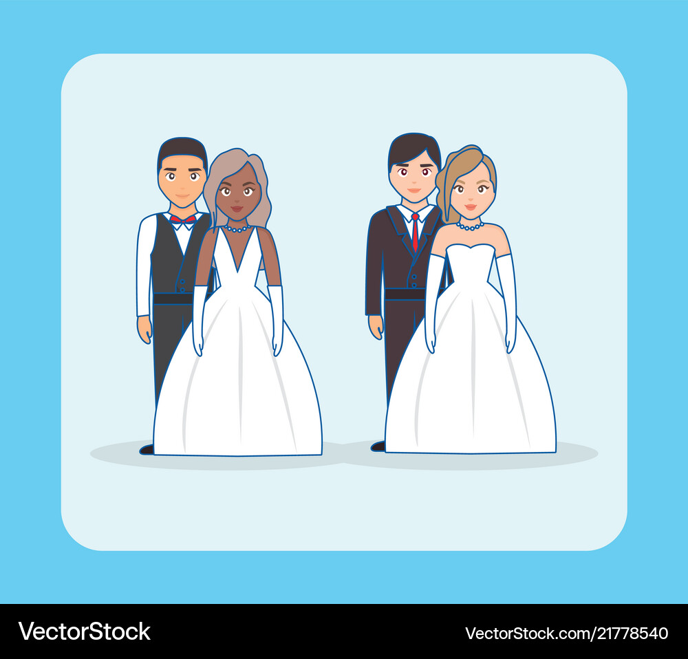 Wedding card with group of couples Royalty Free Vector Image