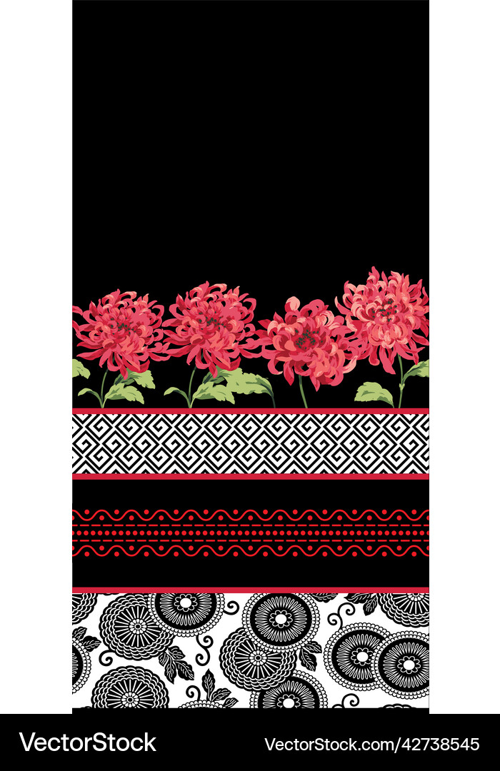 Asian graphic border designs with red mums Vector Image