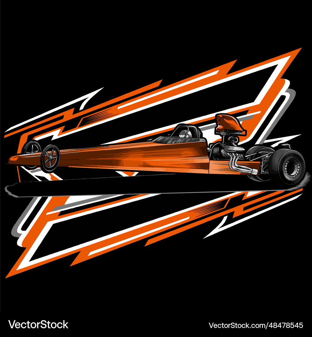 Black drag racing car whit orange strip Royalty Free Vector