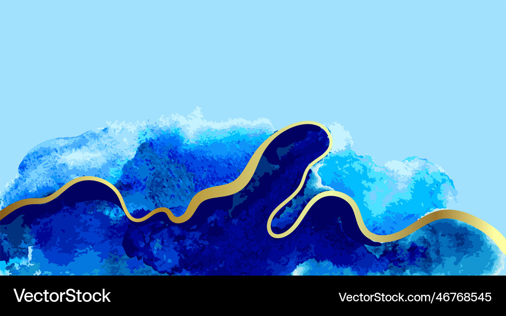 Blue and gold wave artwork watercolor Royalty Free Vector