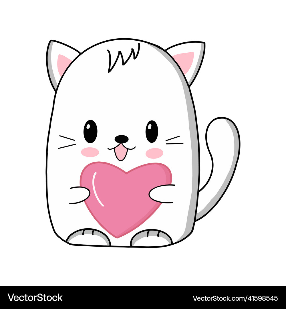 Cute kawaii cat with heart Royalty Free Vector Image
