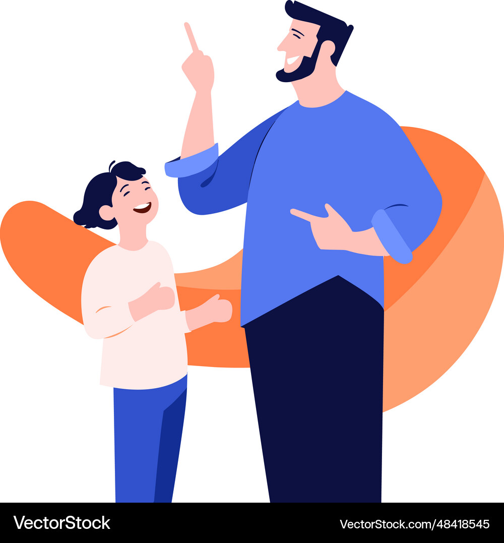 Hand drawn father and child talking happily Vector Image