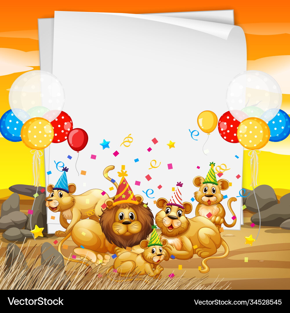 Paper template with cute animals in party theme Vector Image