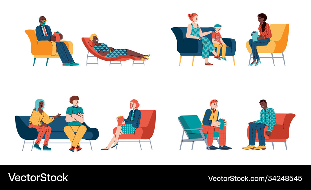 Psychologist sessions therapy set flat cartoon Vector Image