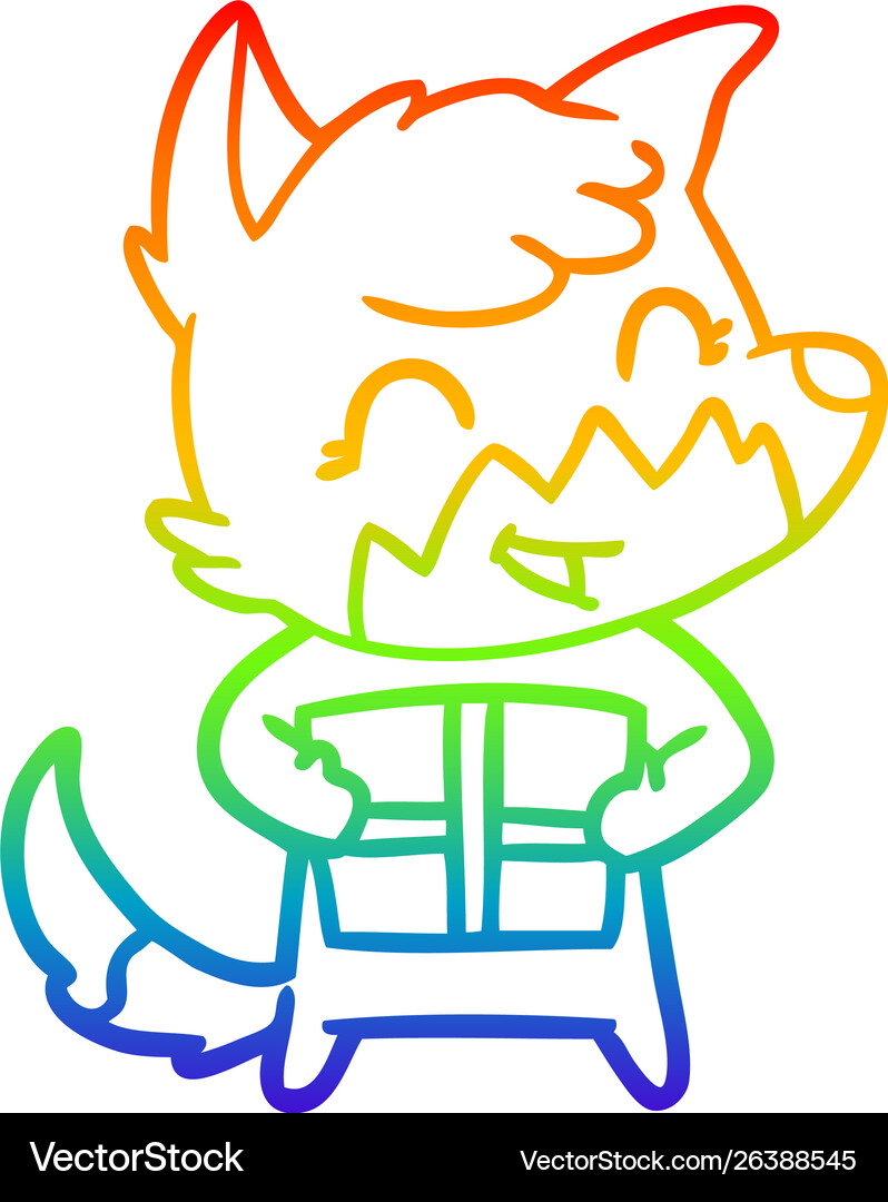 Rainbow gradient line drawing happy cartoon fox Vector Image