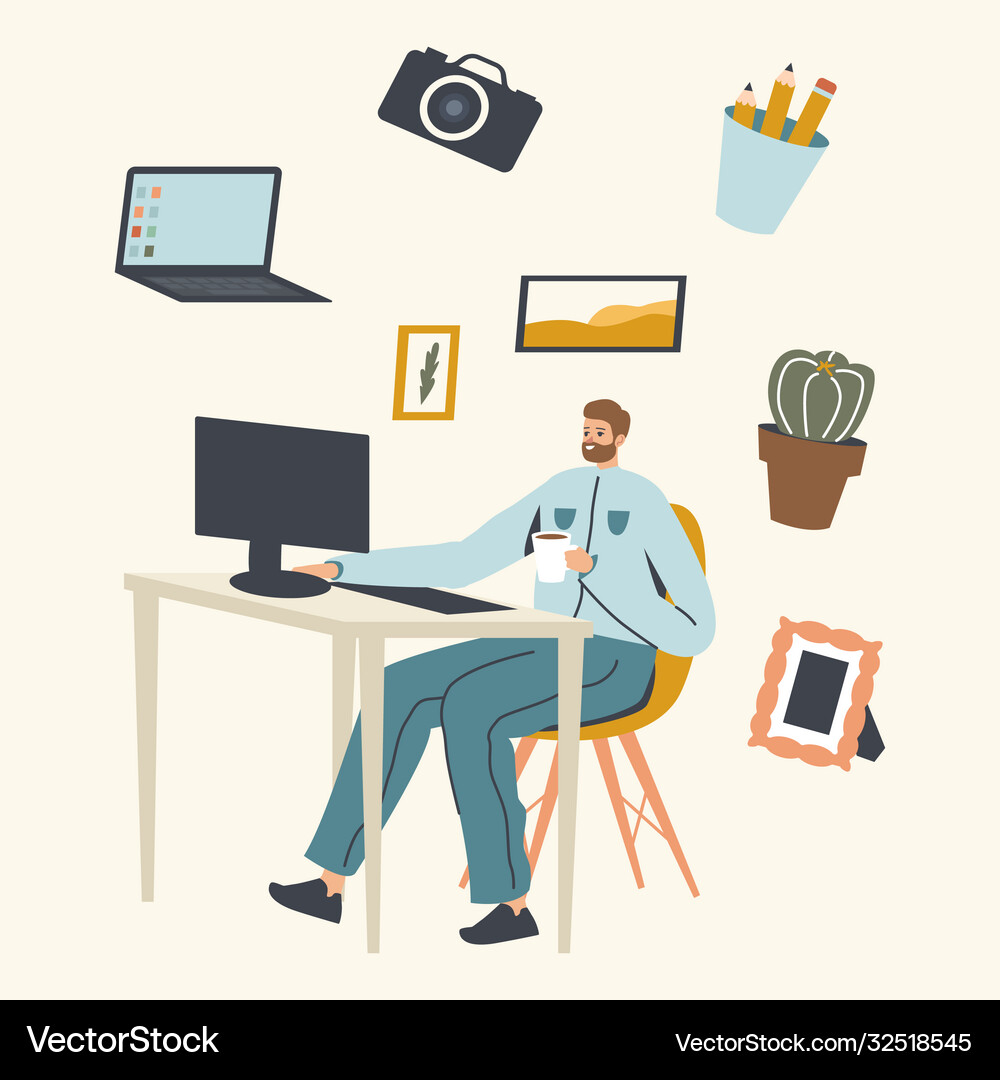 Relaxed business man or freelancer character Vector Image