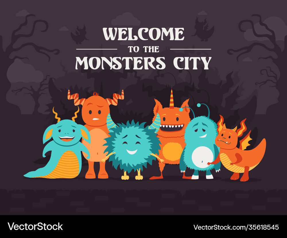 Stylish background design with cute monsters Vector Image