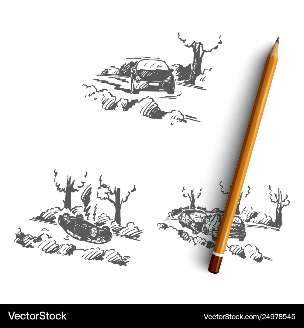 Traffic accident - broken cars at Royalty Free Vector Image