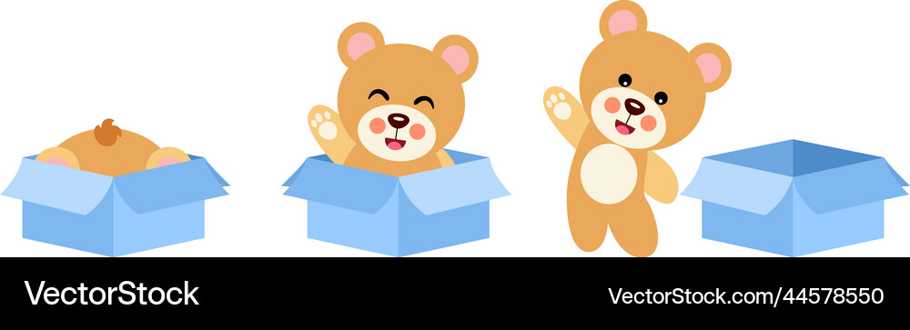 Cute teddy bear going out a cardboard box Vector Image