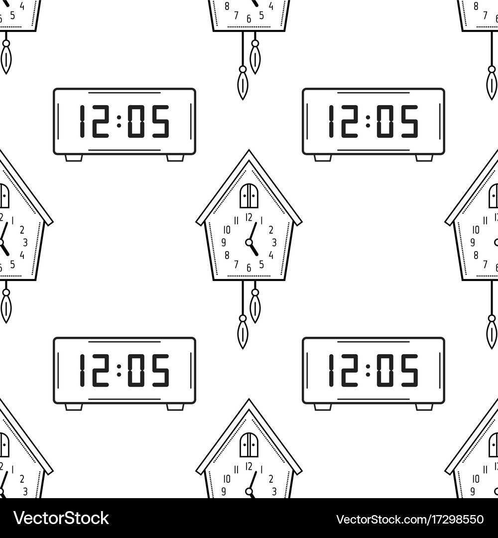 Electronic watch and cuckoo clock black white Vector Image
