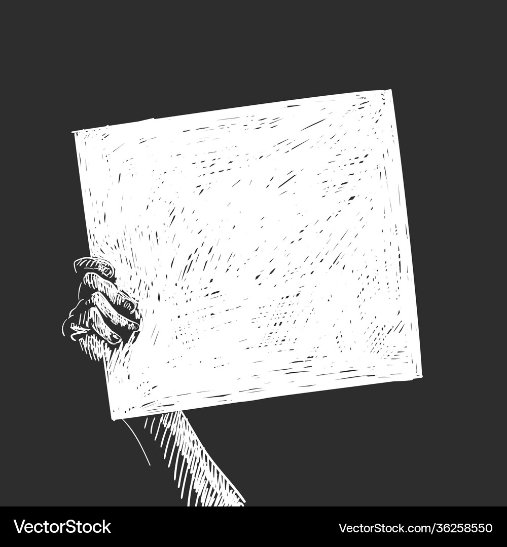 Hand holding blank white banner white sketch Vector Image