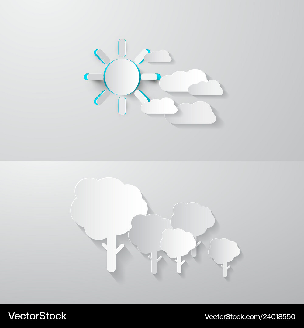 Paper cut trees clouds and sun abstract nature Vector Image