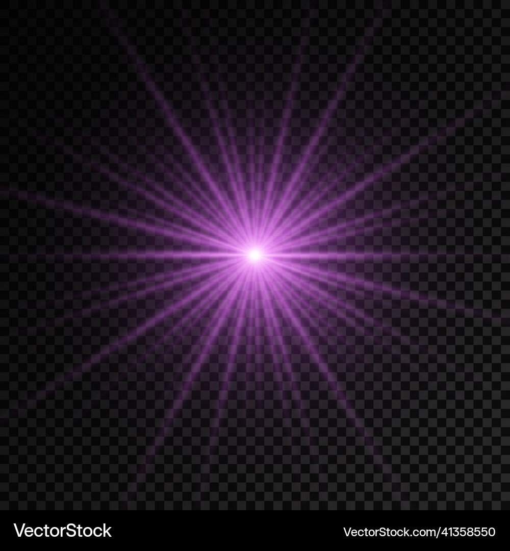 Purple glowing light star violet burst sun rays Vector Image