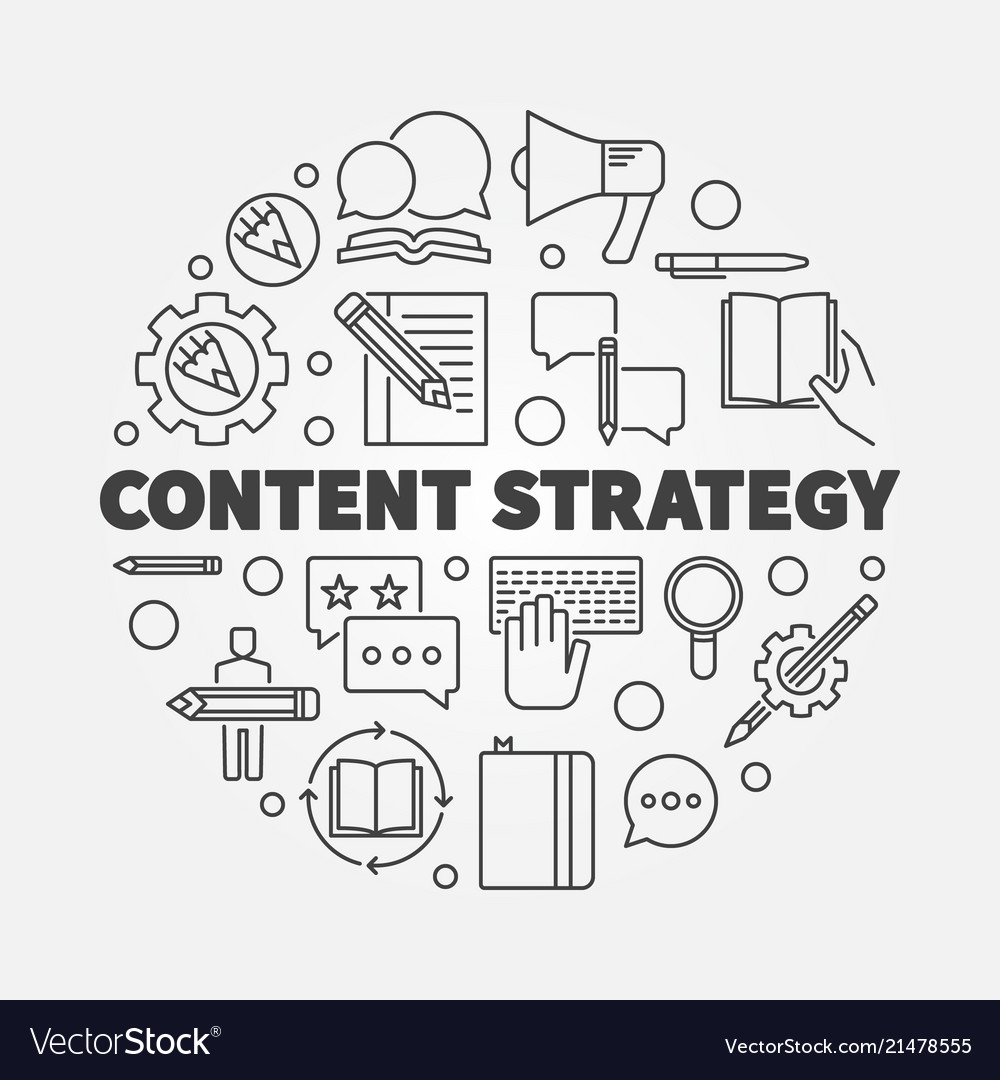 Content strategy round concept line Royalty Free Vector